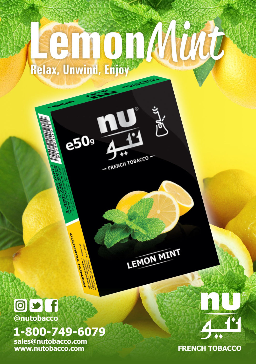 Nu Hookah Tobacco, NU Lemon Mint - 250g | Coconara Online ...